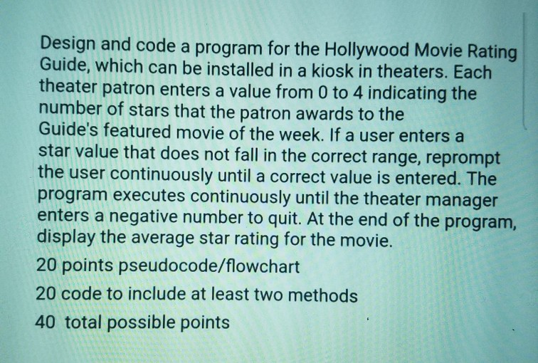 Solved Design and code a program for the Hollywood Movie | Chegg.com