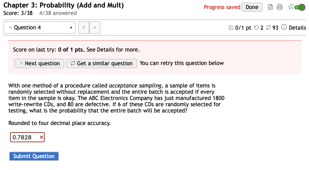 Solved Chapter 3: Probability (Add and Mult) Score: 3/38 | Chegg.com