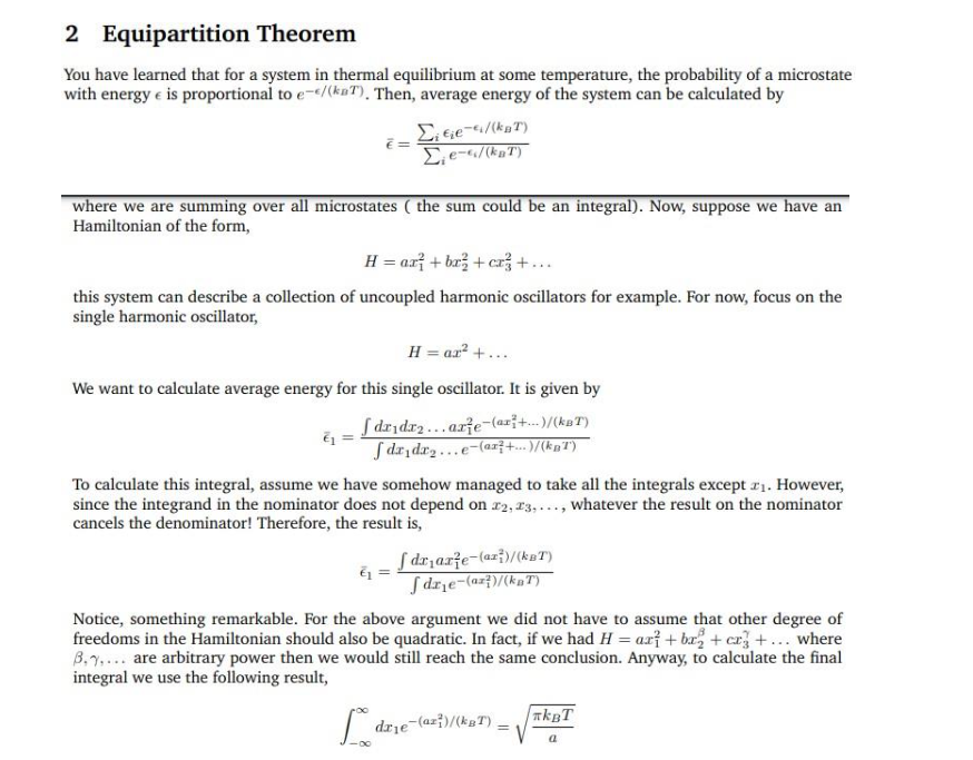 Solved 2 Equipartition Theorem You have learned that for a | Chegg.com