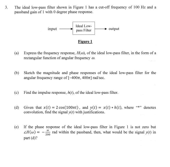 Solved 3. The ideal low-pass filter shown in Figure 1 has a | Chegg.com