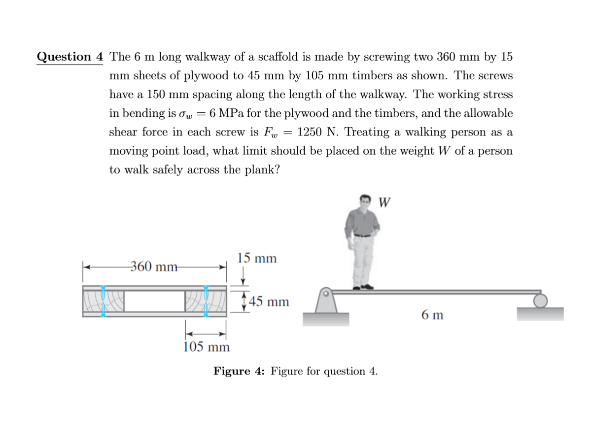 Solved Question 4 ﻿The 6 ﻿m long walkway of a scaffold is | Chegg.com