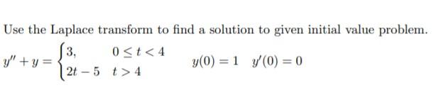 Solved Use the Laplace transform to find a solution to given | Chegg.com