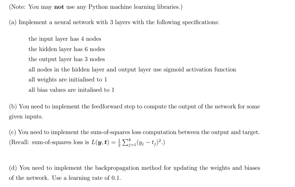 Solved (Note: You may not use any Python machine learning | Chegg.com