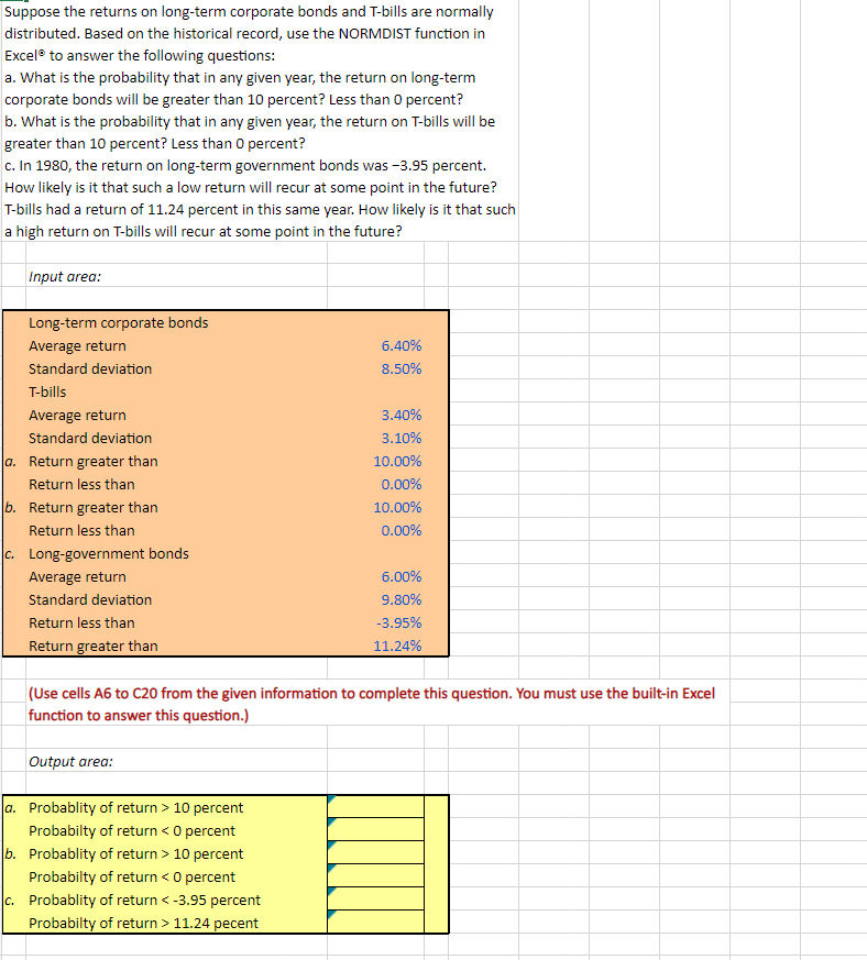 Solved Please answer with excel formulas. | Chegg.com
