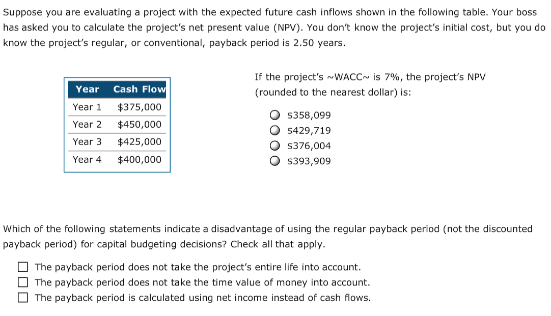 Solved Suppose you are evaluating a project with the | Chegg.com
