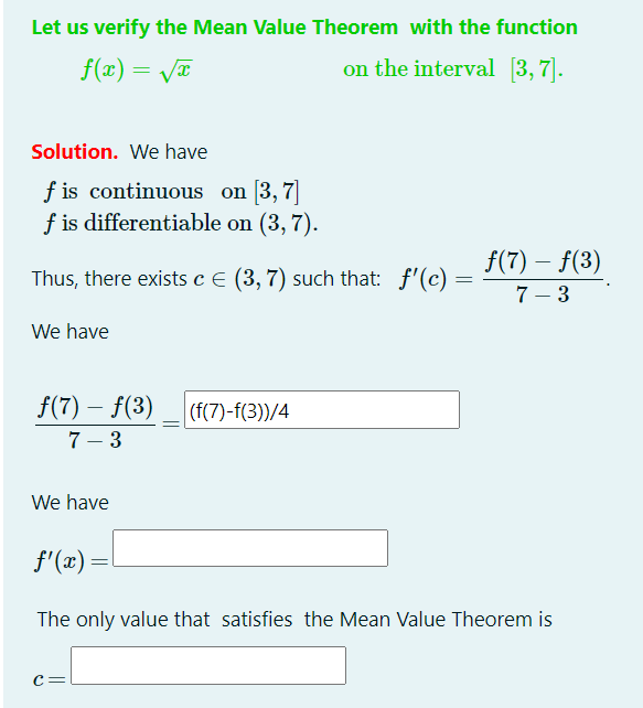 Solved Let us verify the Mean Value Theorem with the | Chegg.com