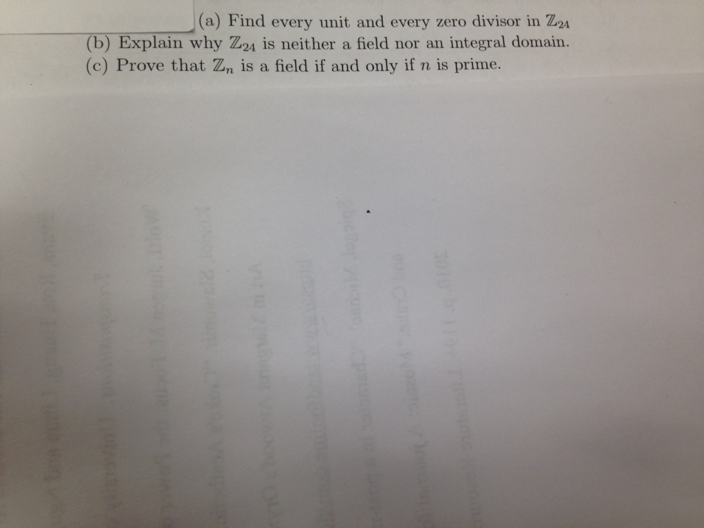 Solved (a) Find every unit and every zero divisor in Z24 (b) | Chegg.com