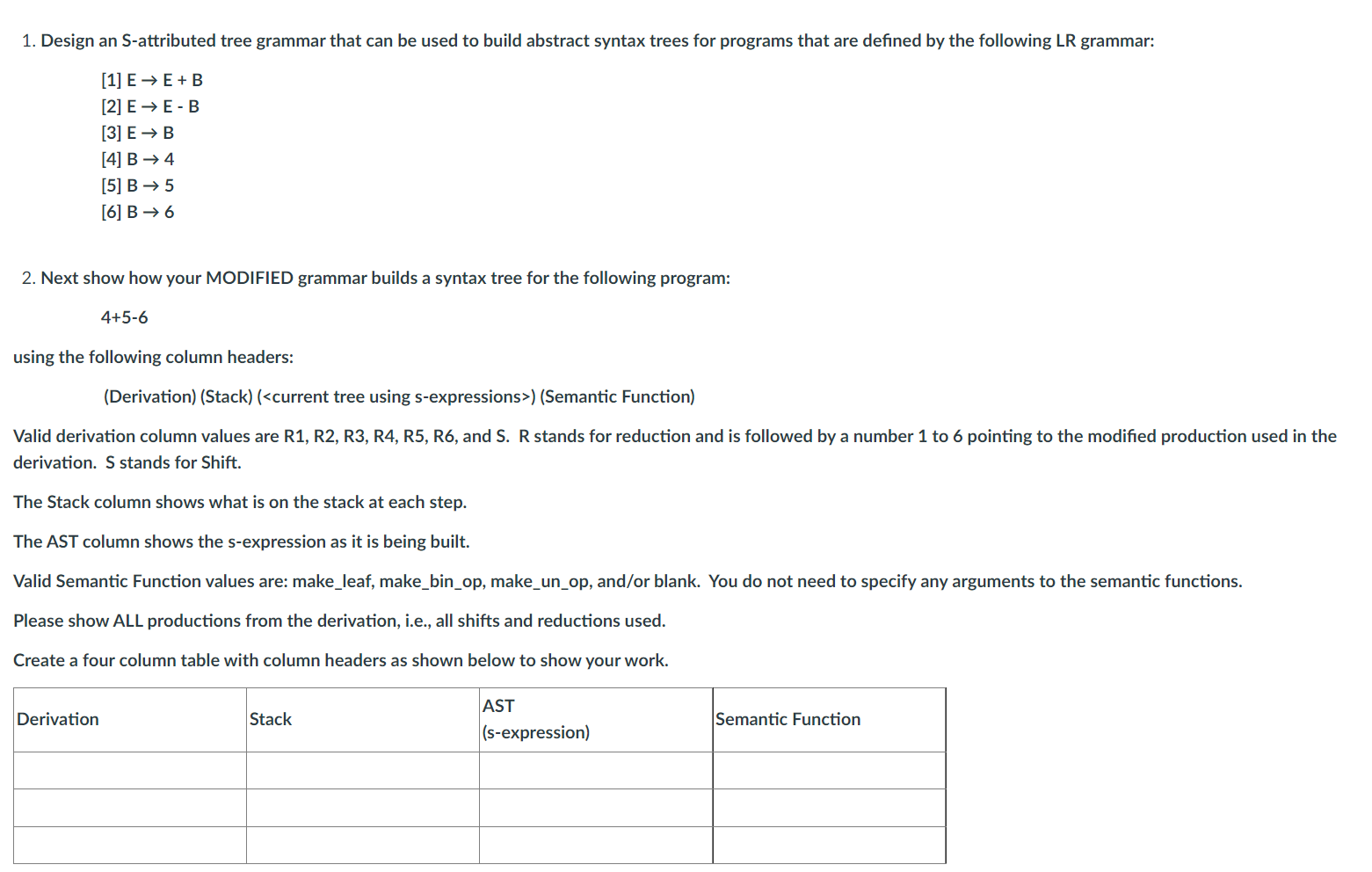 Solved 1. Design an S-attributed tree grammar that can be | Chegg.com