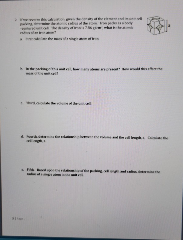 Solved: Unit Cell Calculations Name Unit Cells: The Simple... | Chegg.com