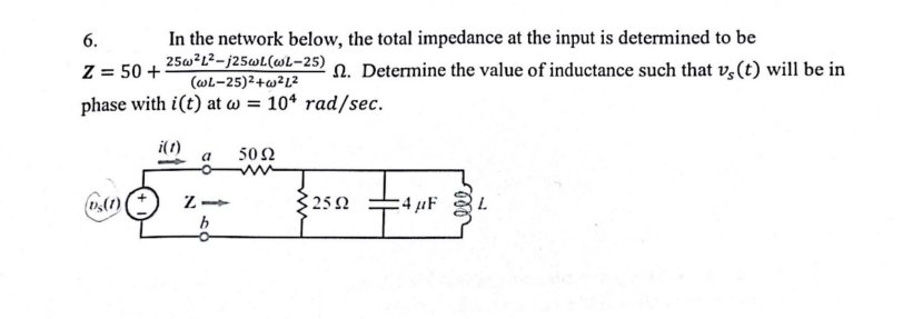 Solved 6. In the network below, the total impedance at the | Chegg.com