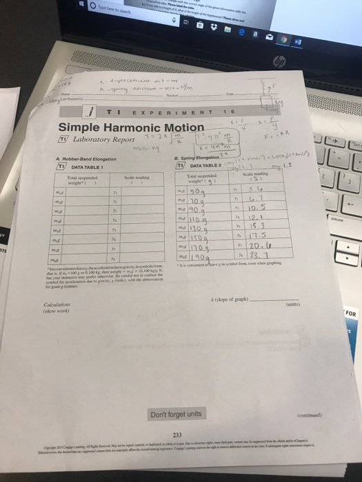 Solved TIEXPERIMENT 16 Simple Harmonic Motion Laboratory | Chegg.com