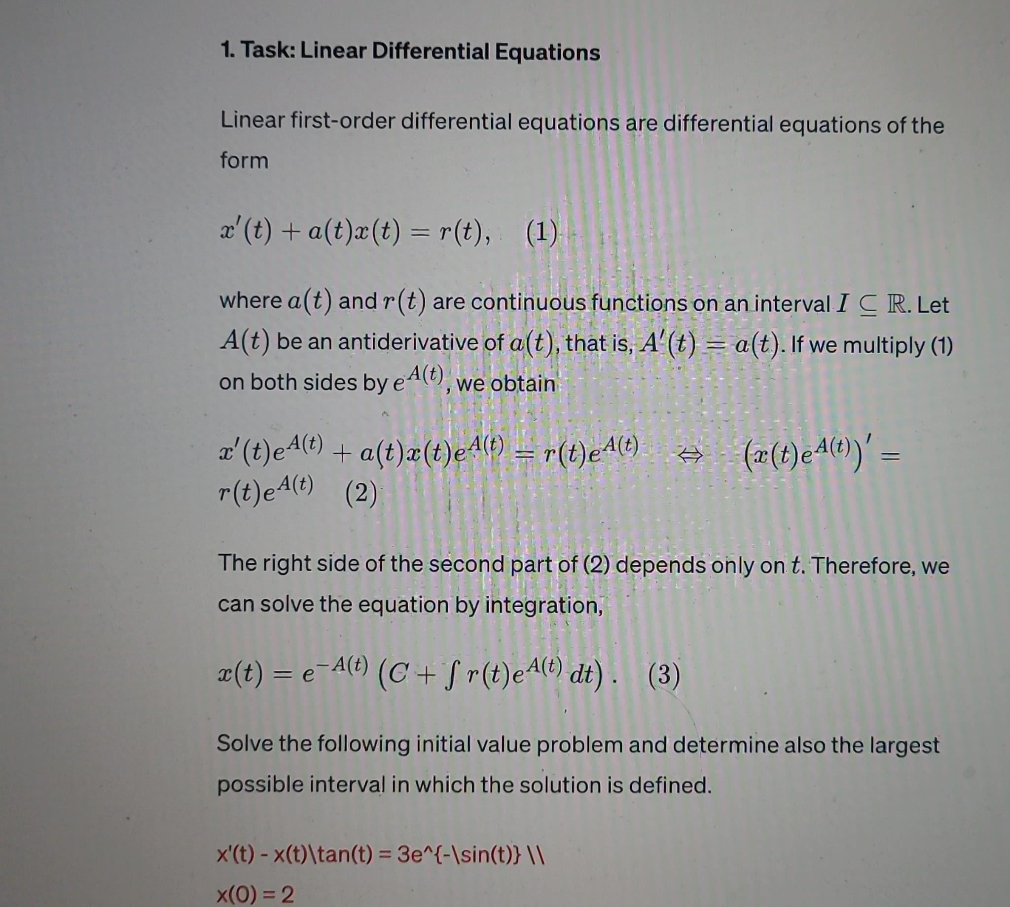 Solved Task Linear Differential Equationslinear First Order
