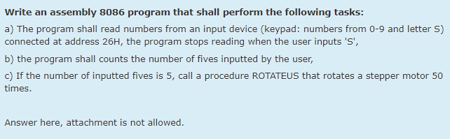 Solved Write an assembly 8086 program that shall perform the | Chegg.com