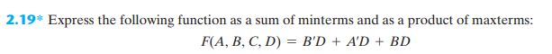 Solved 2.19* Express the following function as a sum of | Chegg.com