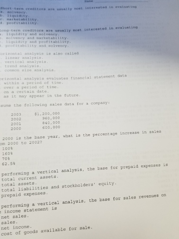 Solved Name Bhort-term creditore are usually most interested | Chegg.com