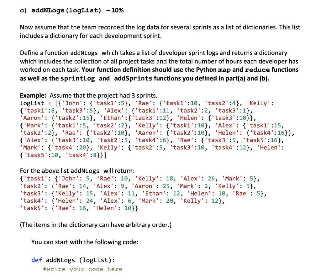 1. (Dictionaries) a) sprintLog (sprnt) - 15% Assume a | Chegg.com