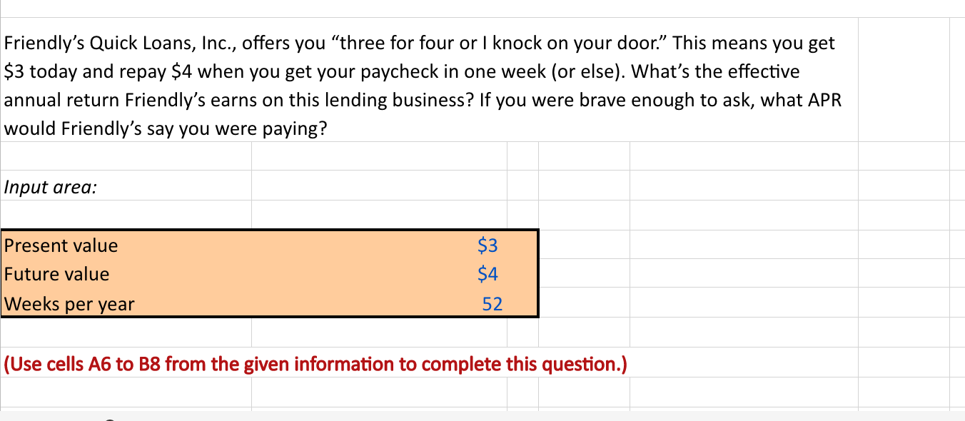 Solved Friendly's Quick Loans, Inc., offers you "three for | Chegg.com