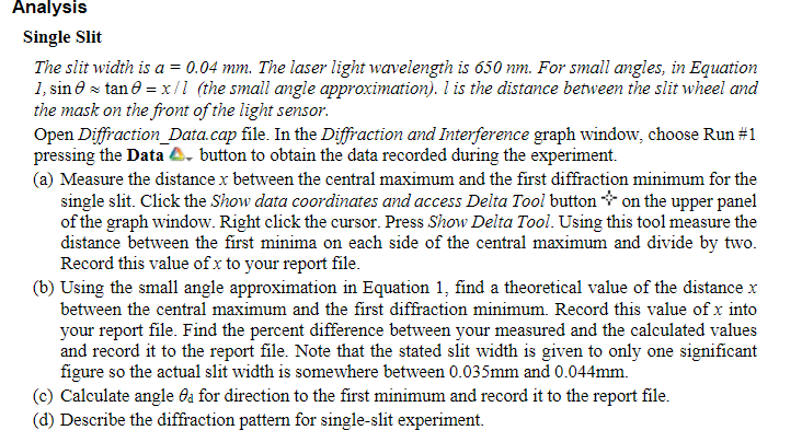 Solved Single Slit The slit width is a=0.04 mm. The laser | Chegg.com