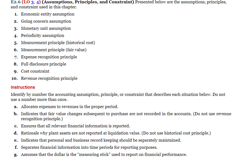 Solved E2.6 (LO 3, 4) (Assumptions, Principles, and | Chegg.com