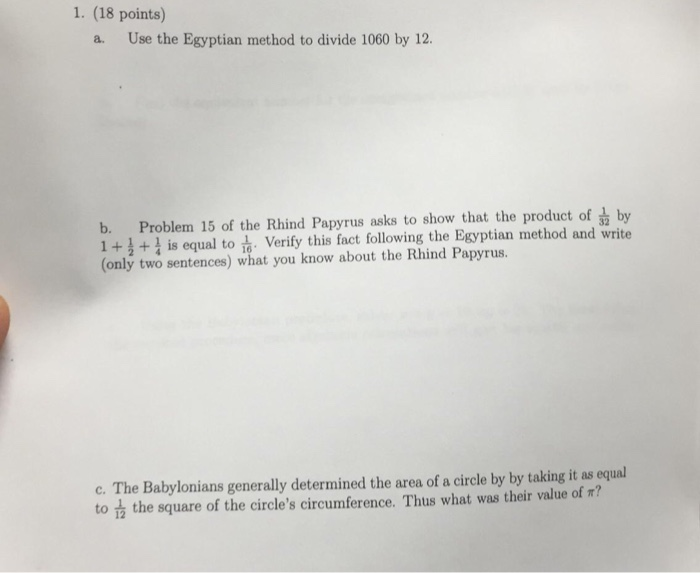 Solved 1. (18 points) a. Use the Egyptian method to divide | Chegg.com