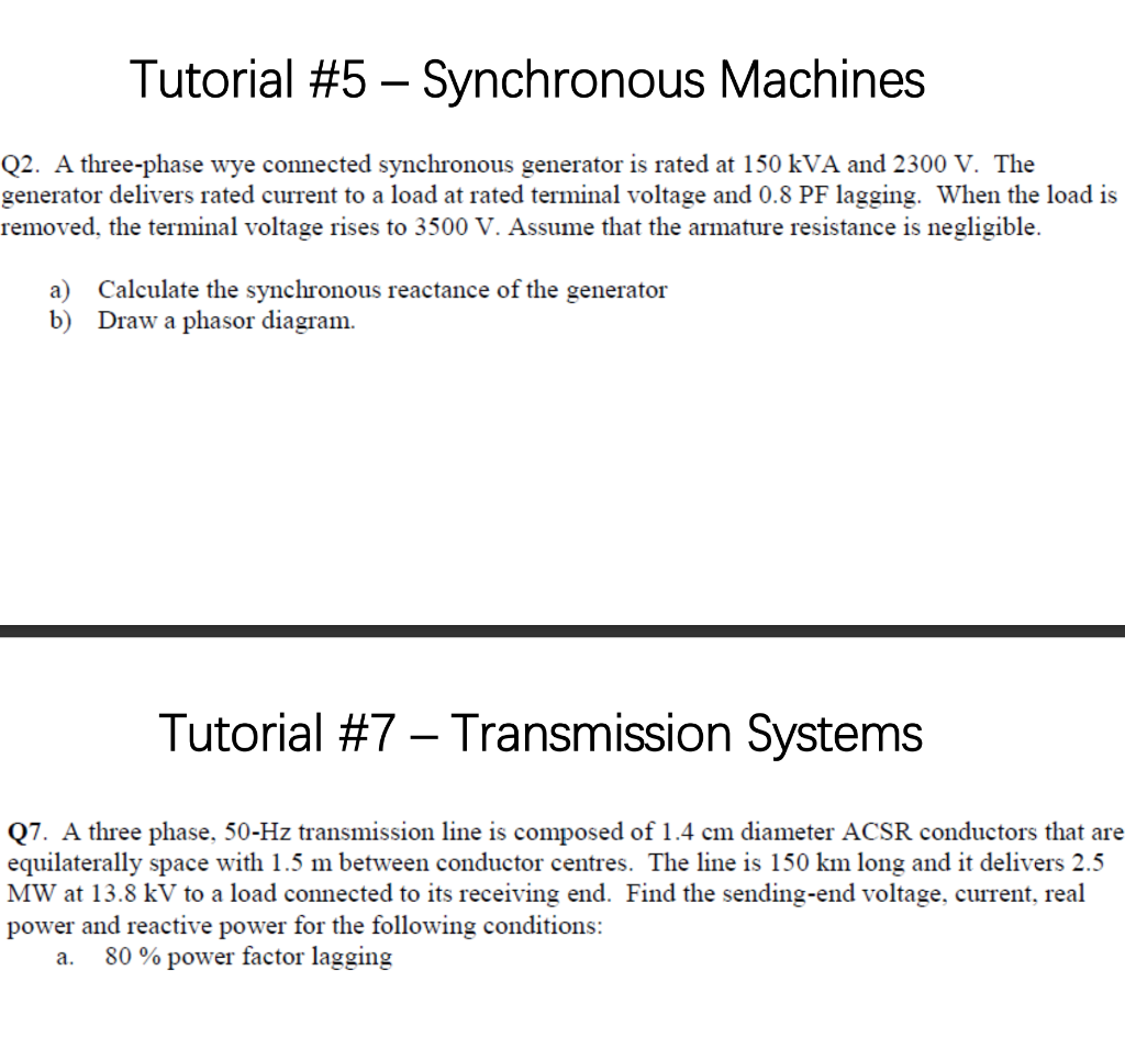 Solved Tutorial 5 Synchronous Machines Q2 A Three Phase