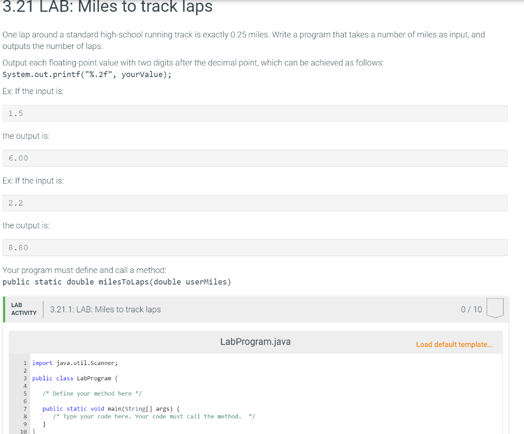 Solved: 3.21 LAB: Miles To Track Laps One Lap Around A Sta... | Chegg.com