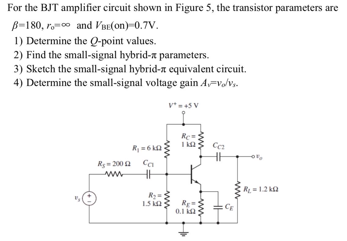 Solved For the BJT amplifier circuit shown in Figure 5 , the | Chegg.com