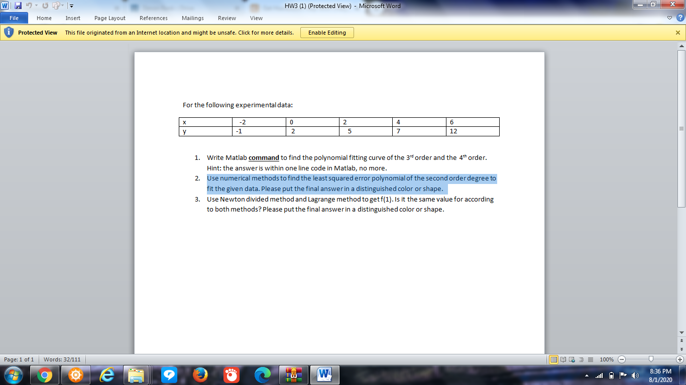WI HW3 (1) (Protected View) - Microsoft Word File | Chegg.com