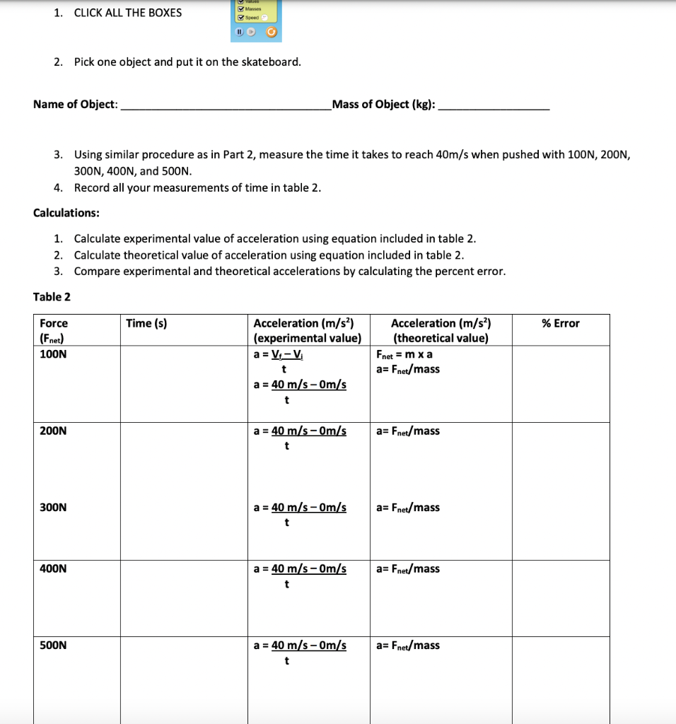 Solved 2. Pick one object and put it on the skateboard. Name | Chegg.com