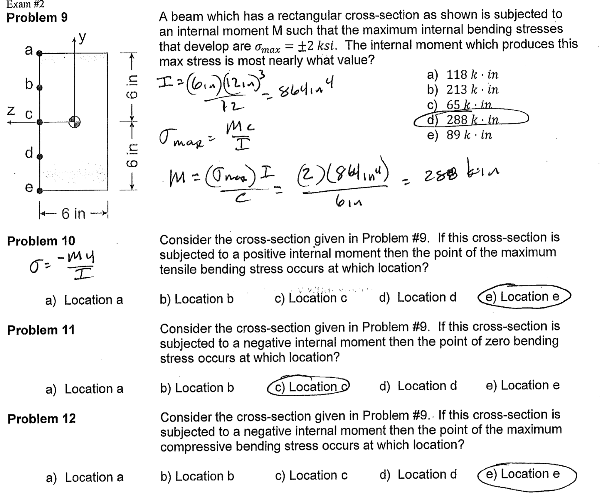 Solved Exam \#2 Problem 9 Problem 10 σ=I−My a) Location a | Chegg.com