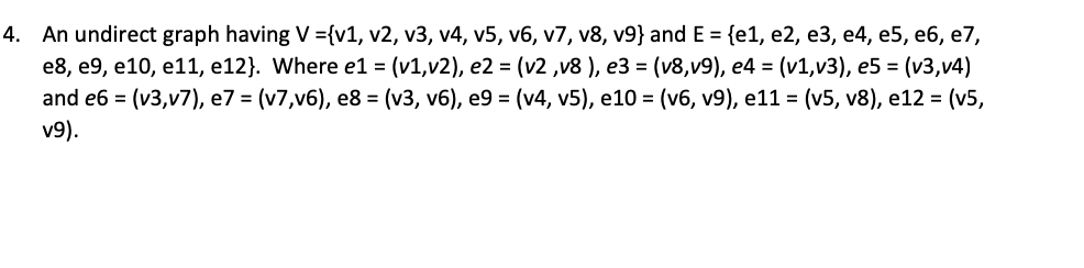 Solved 4. An undirect graph having V ={v1, v2, v3, v4, v5, | Chegg.com