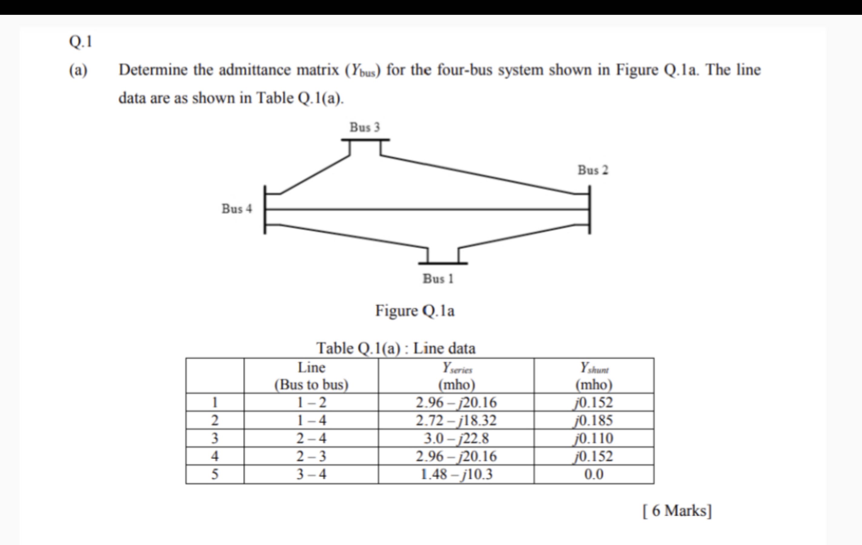 Solved Q.1(a) ﻿Determine the admittance matrix ( {:Ybus ) | Chegg.com