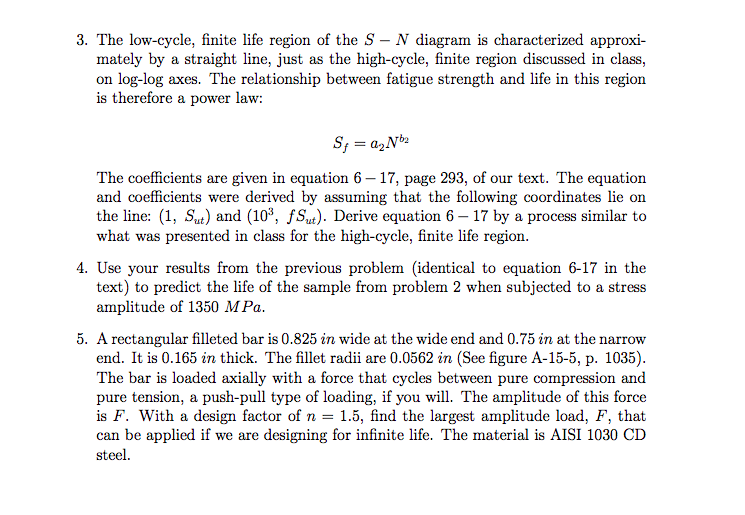 Solved 3. The low-cycle, finite life region of the S - N | Chegg.com