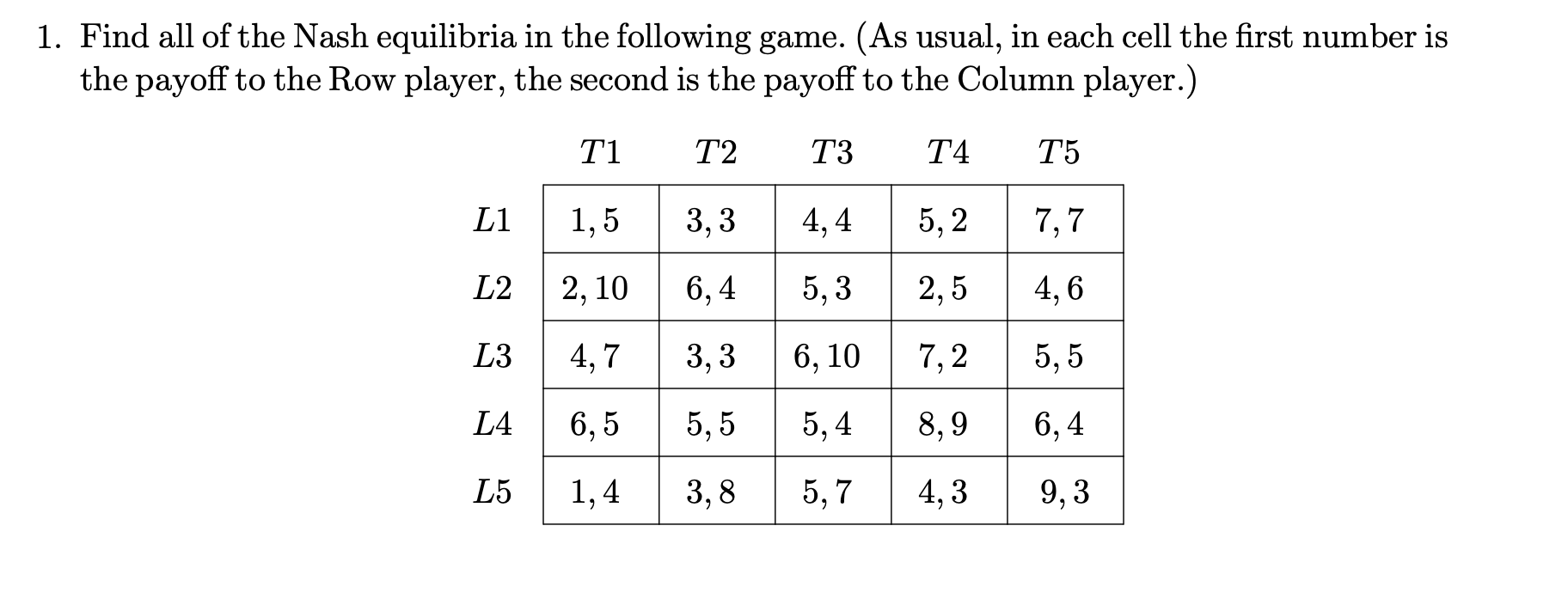 Solved Find all of the Nash equilibria in the following | Chegg.com