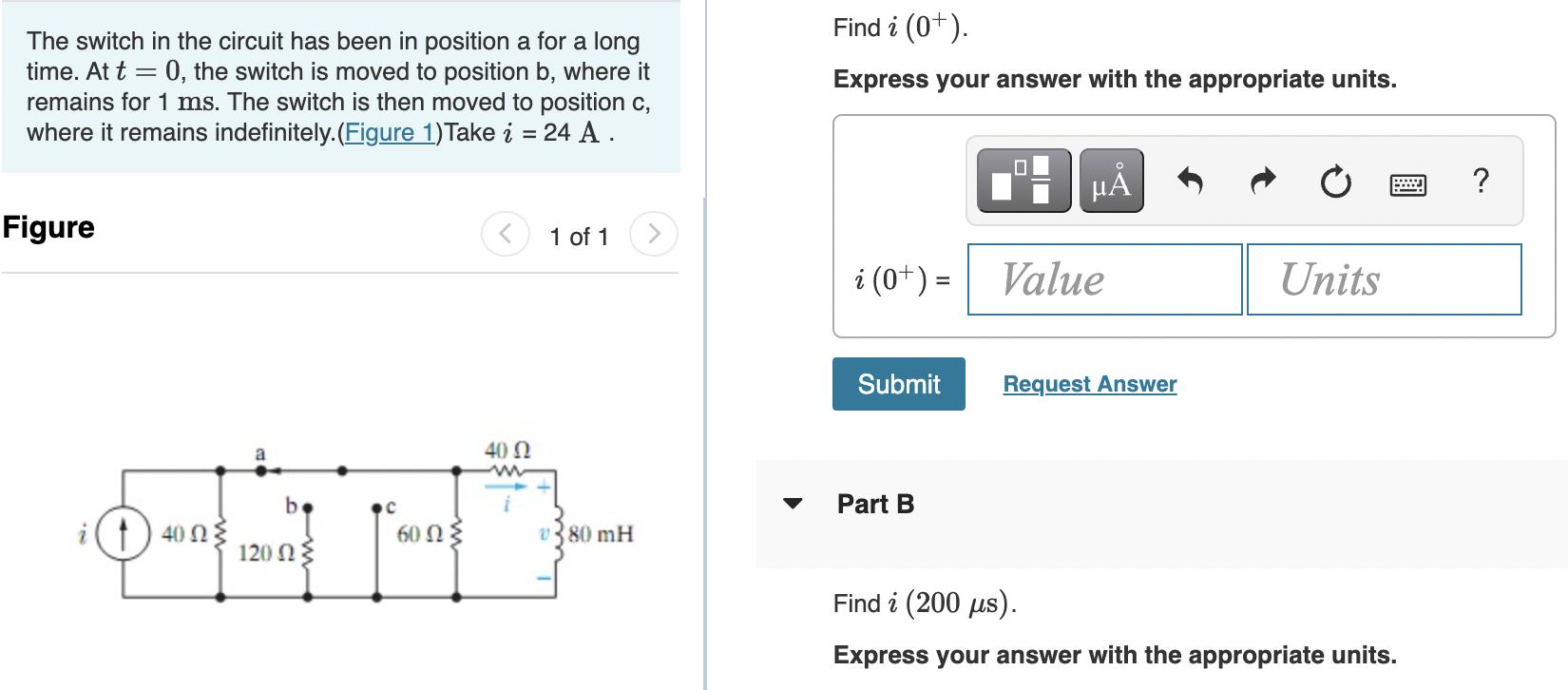 Solved (Part C) Find i (6ms) (Part D) Find v (1-ms) (Part E) | Chegg.com