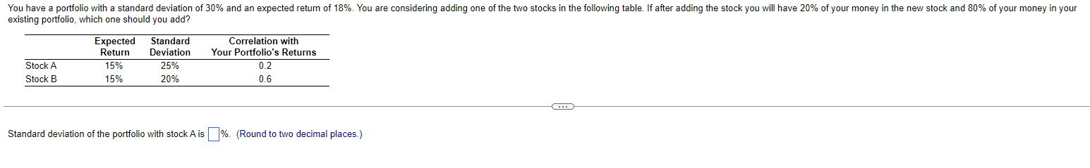Solved existing portfolio. which one should you add? | Chegg.com