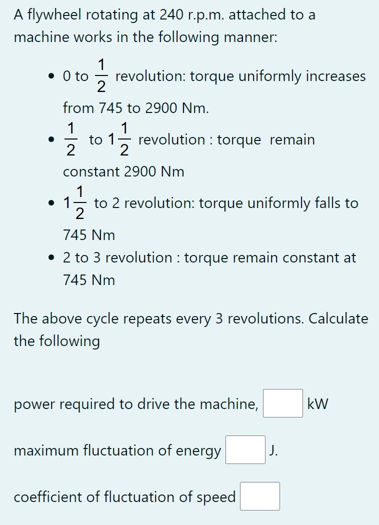 Solved A flywheel rotating at 240 r.p.m. attached to a | Chegg.com
