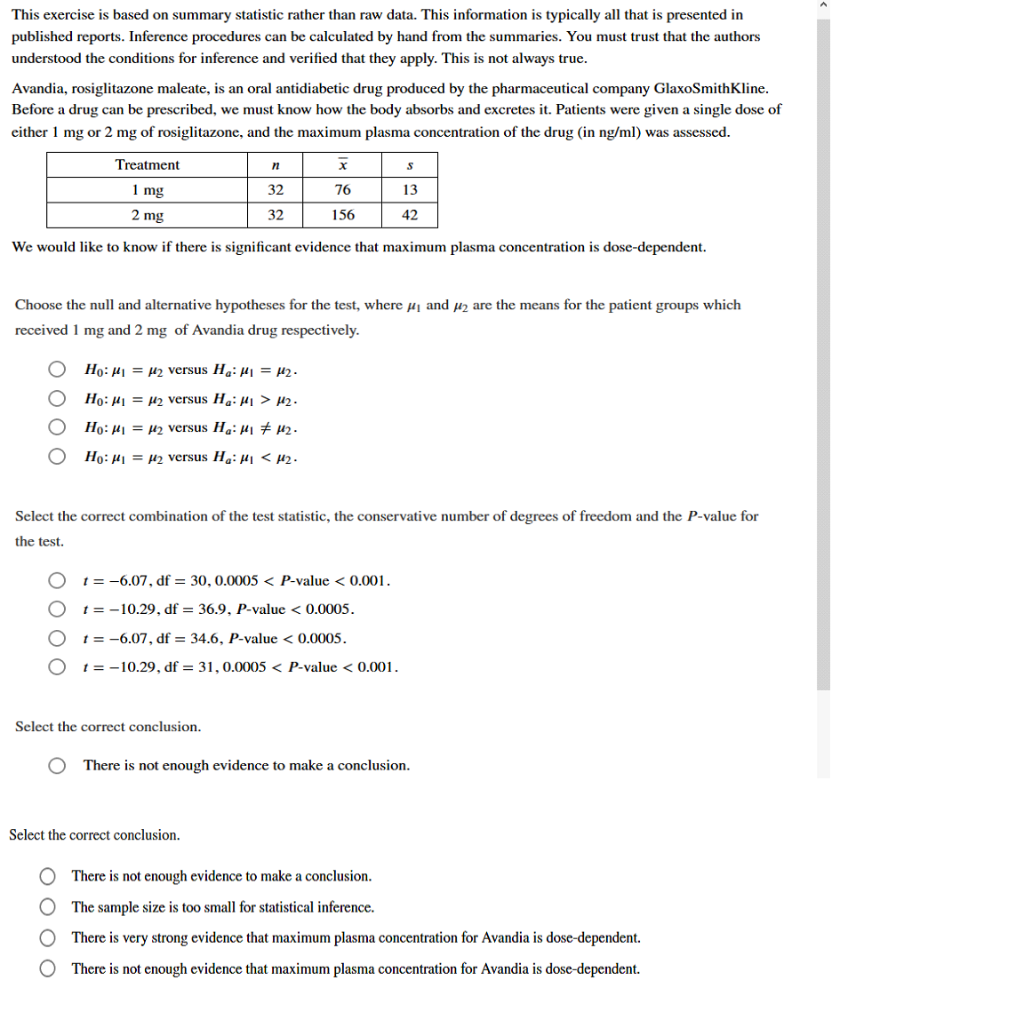Solved This exercise is based on summary statistic rather | Chegg.com