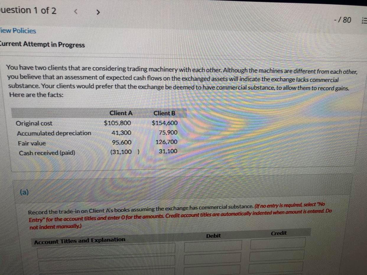 Solved uestion 1 of 2 -780 iew Policies Current Attempt in | Chegg.com