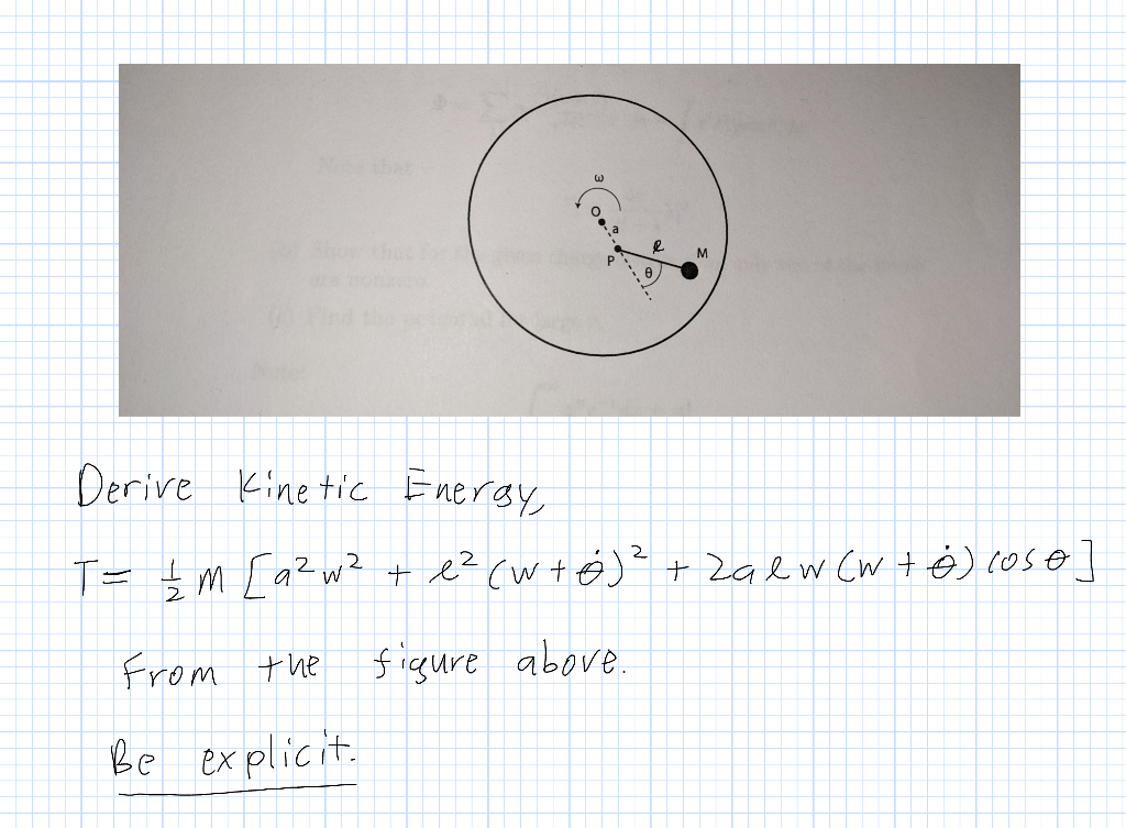 Solved W Derive Kinetic Energy, T = ½ m [a²w² + e² (w+ė)² + | Chegg.com