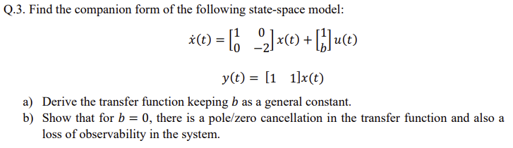 Solved Q.3. Find the companion form of the following | Chegg.com