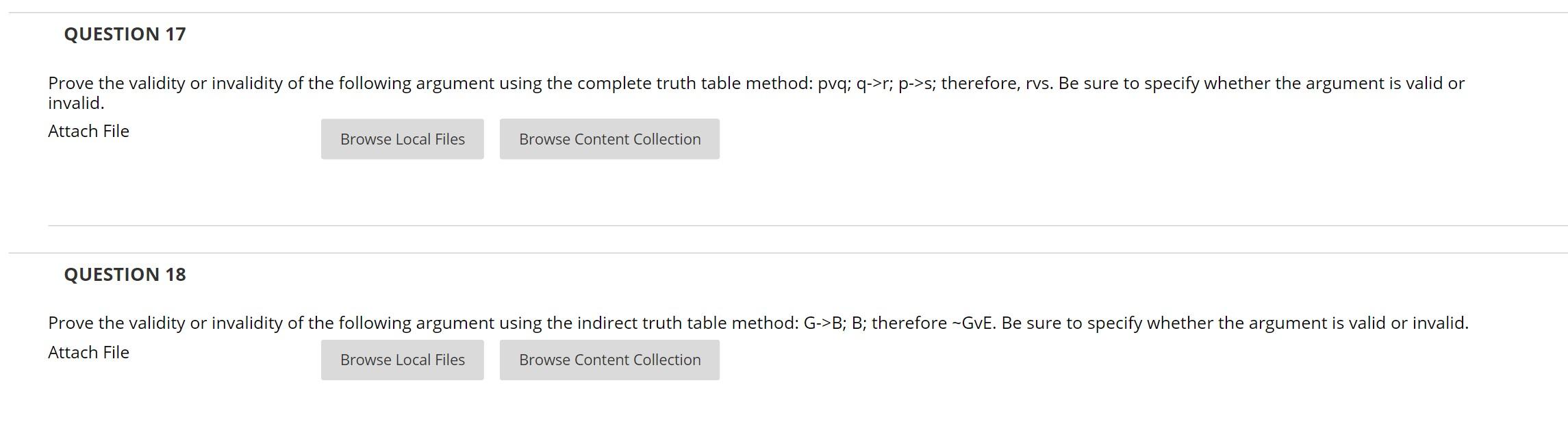 Solved QUESTION 17 Prove the validity or invalidity of the | Chegg.com