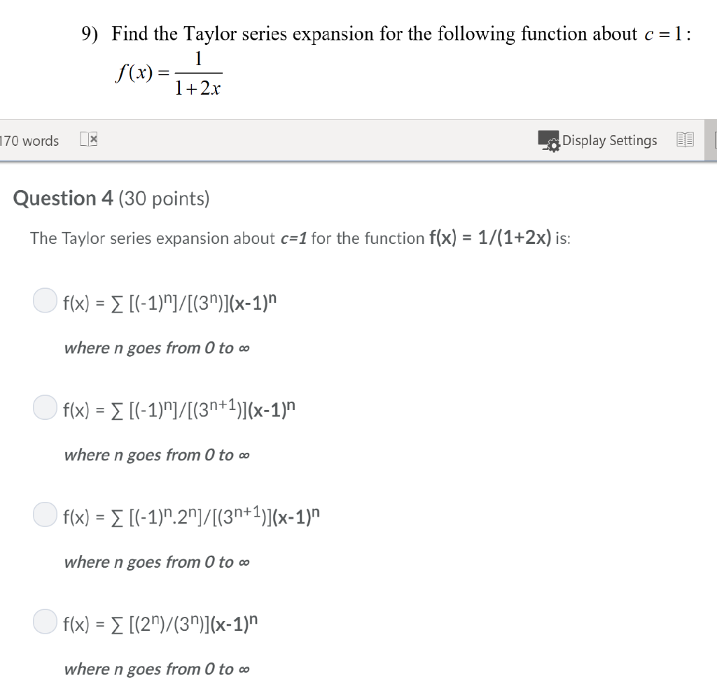 Solved 9) Find the Taylor series expansion for the following | Chegg.com