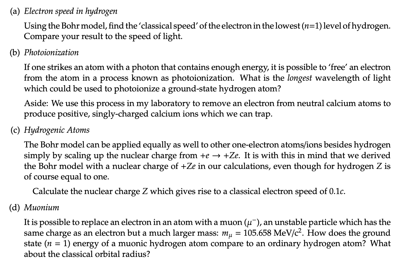 Solved (a) Electron speed in hydrogen Using the Bohr model, | Chegg.com