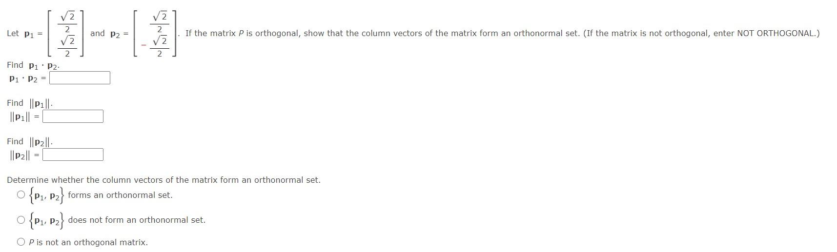 Solved 2 2 va Let P1 = and P2 = 2 V2 If the matrix P is | Chegg.com