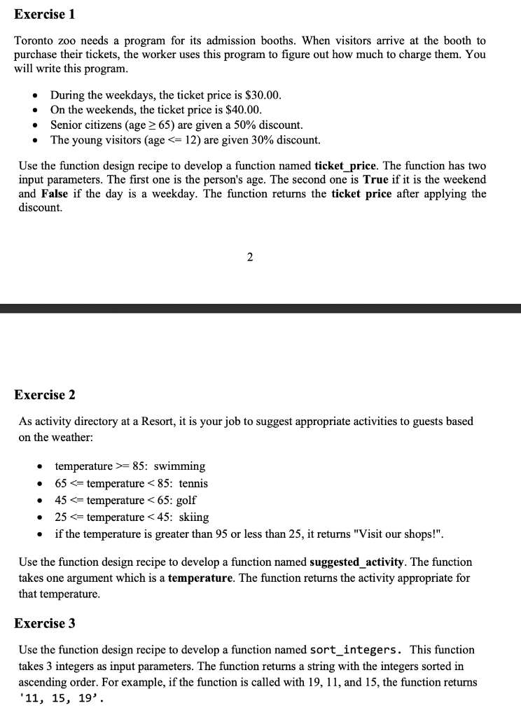 Solved Exercise 1 Toronto zoo needs a program for its | Chegg.com