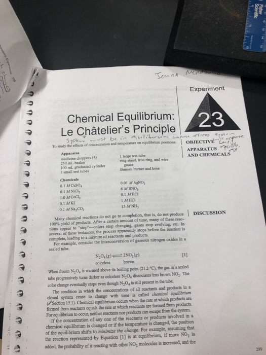 Experiment Chemical Equilibrium: 23 Le Châtelier's | Chegg.com