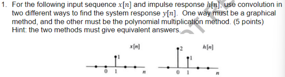 Solved 1. For the following input sequence x[n] and impulse | Chegg.com