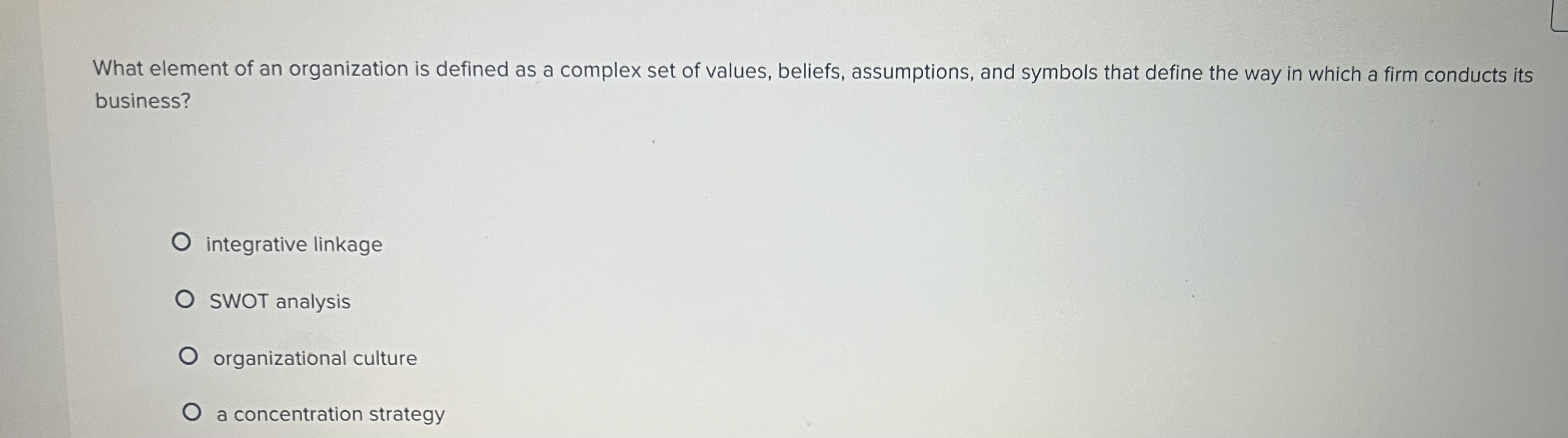 Solved What element of an organization is defined as a | Chegg.com