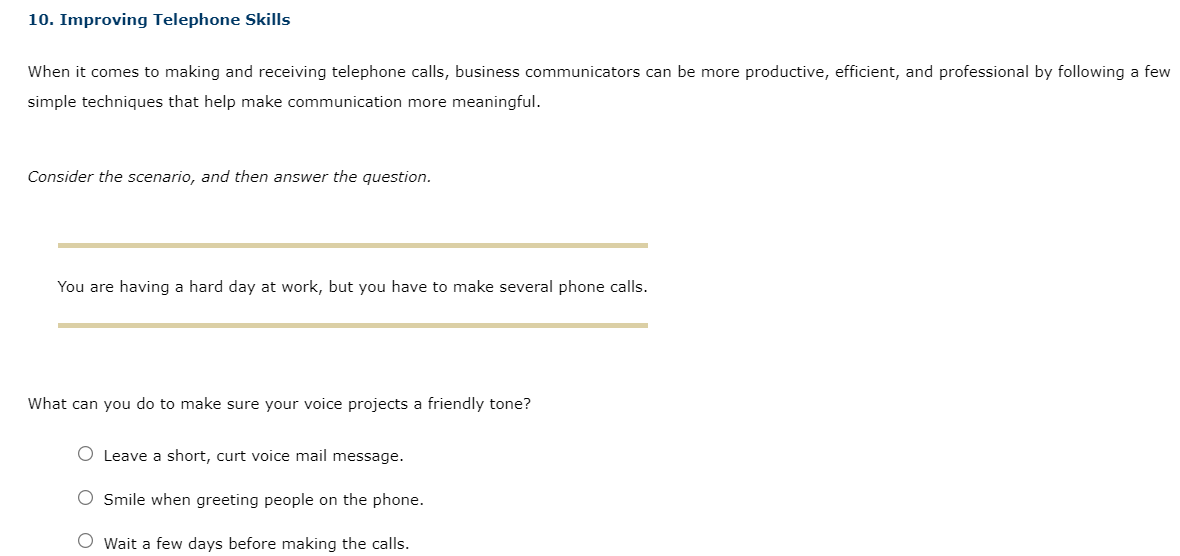 Solved 10. Improving Telephone Skills When it comes to | Chegg.com